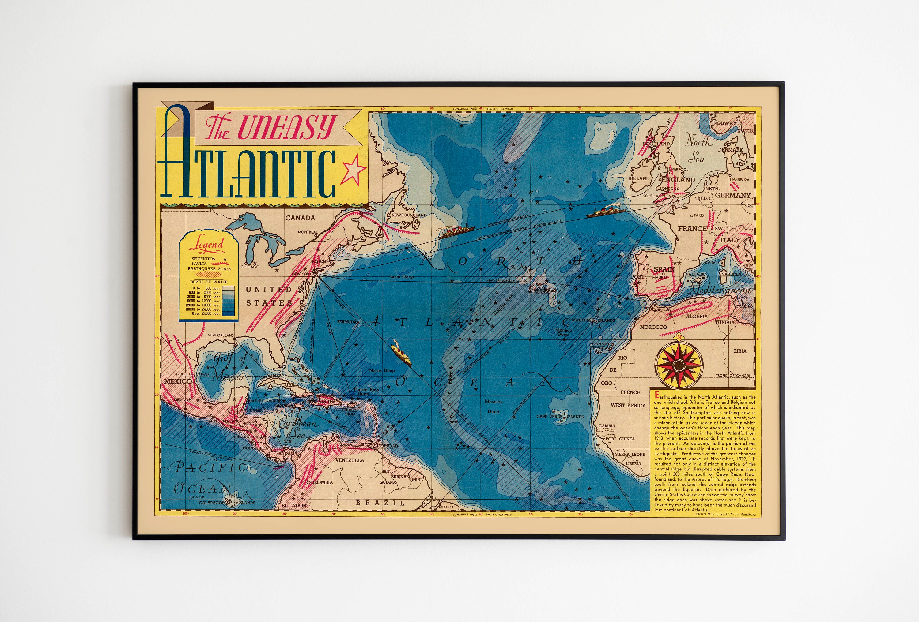 Atlanic Ocean Map Poster Atlantic Ocean Map Wall Art Print | Etsy