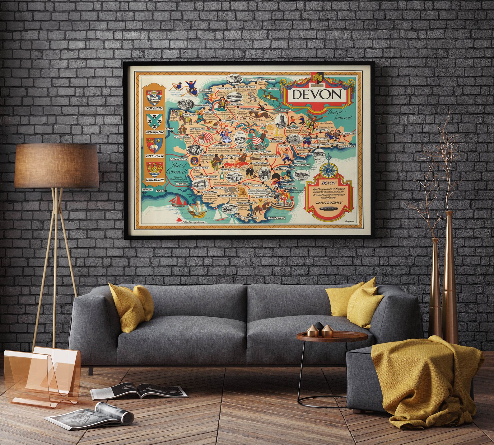 Devon Map Print Art History 1950 Devon Map Wall Art Framed - Etsy