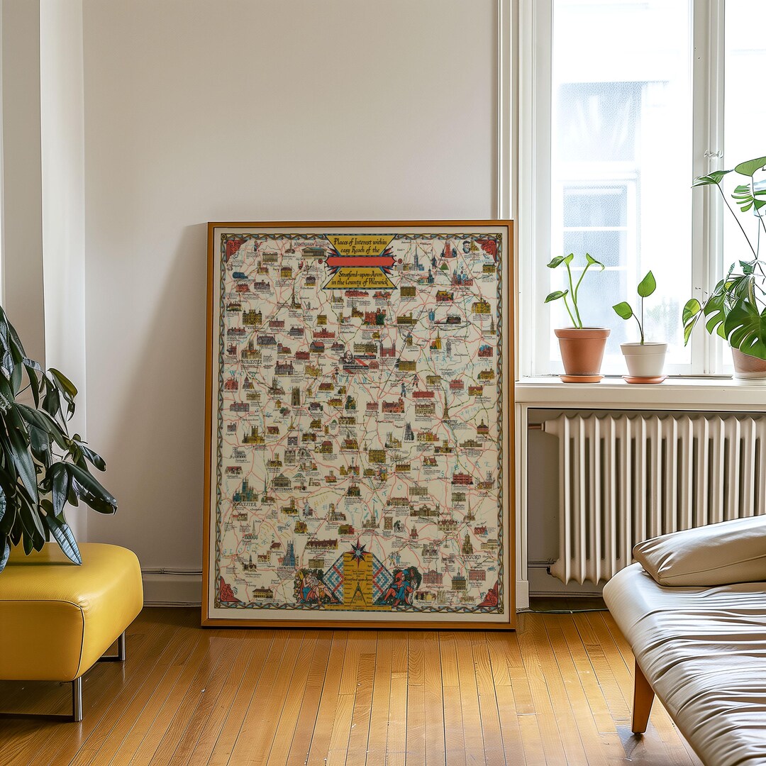 Pictorial Map of Stratford Upon Avon Warwickshire Framed Poster Print ...