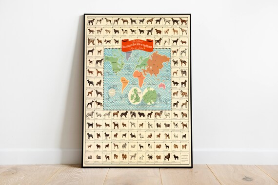 Dog Map of the World Dog Chart Poster Dog Lover Gift Dog | Etsy
