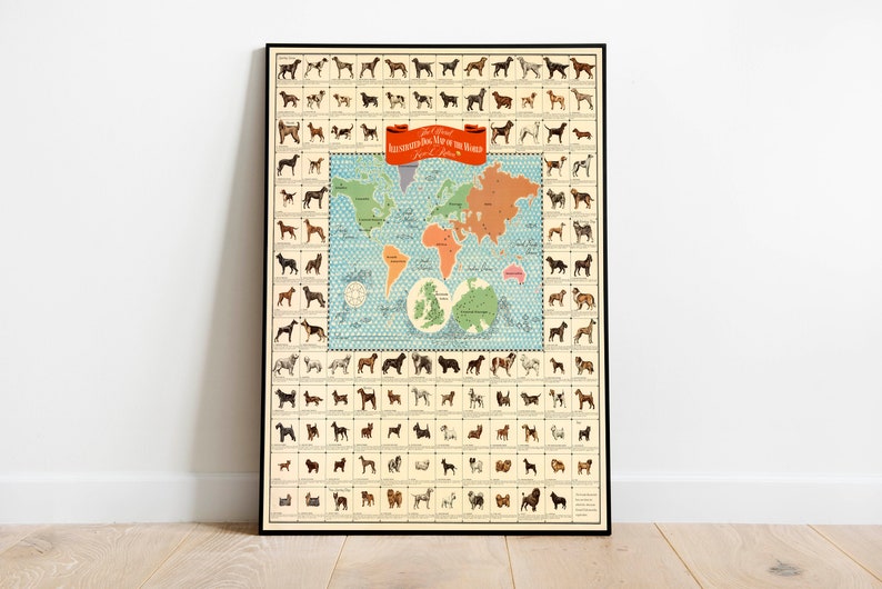 Dog Map of the World Dog Chart Poster Dog Lover Gift Dog | Etsy