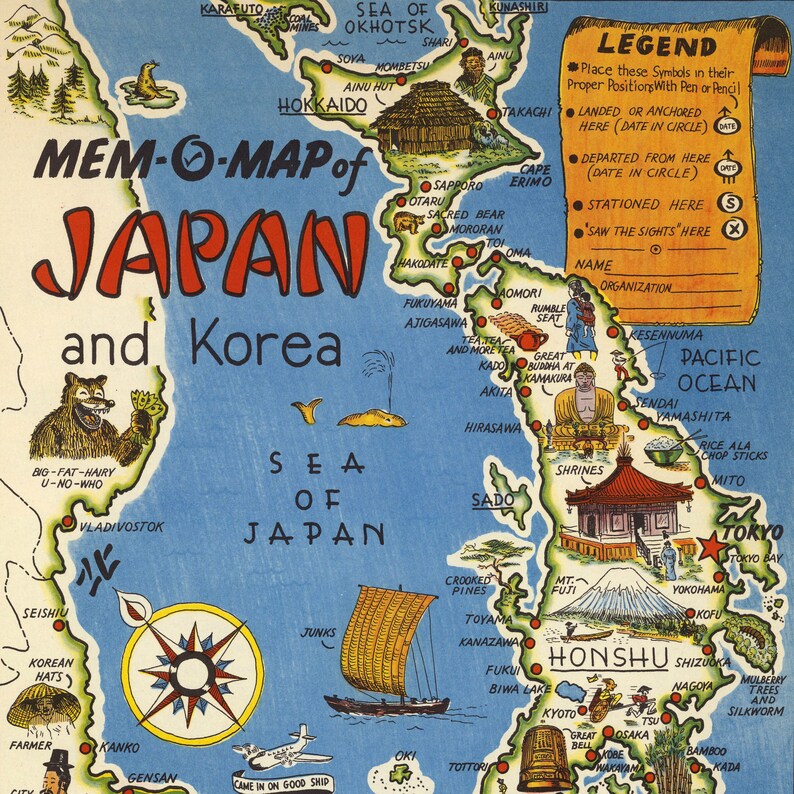 Map of Japan and Korea Wall Print Japan Map Wall Art Korea | Etsy