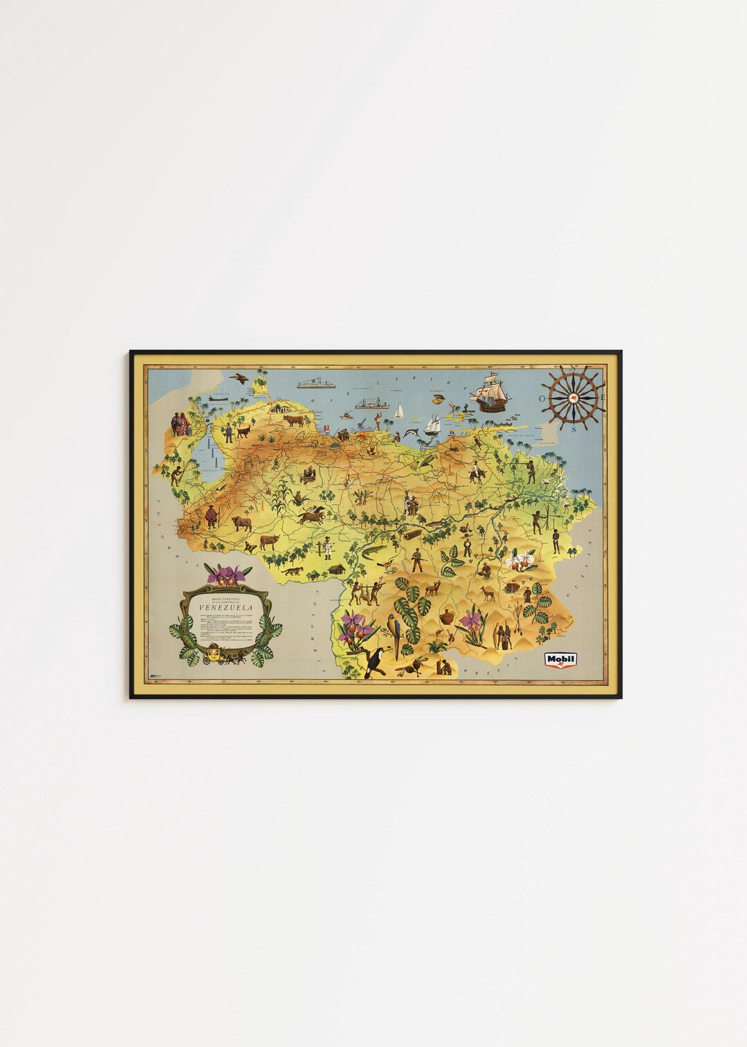 Vintage Venezuela Map Print: Illustrated Tourist Road Map Art - Etsy
