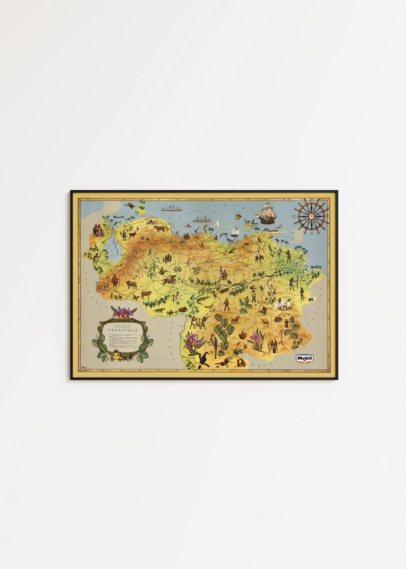 Vintage Venezuela Map Print: Illustrated Tourist Road Map Art - Etsy