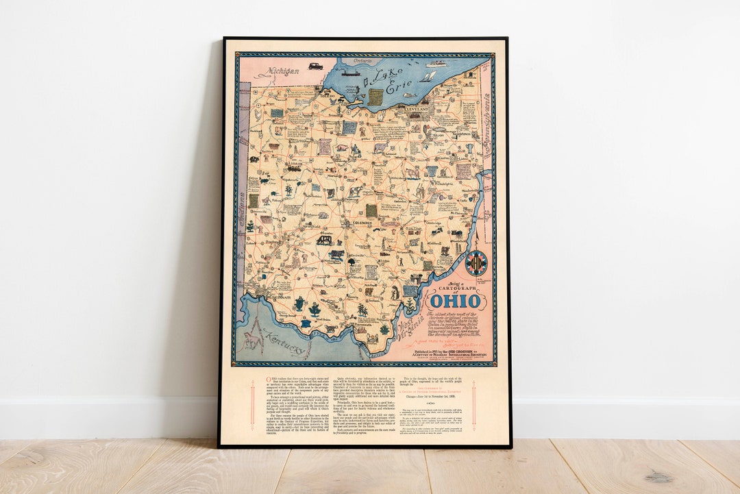 Map of Ohio Wall Print| Old Map Poster Wall Art| Canvas Wall Art Print ...