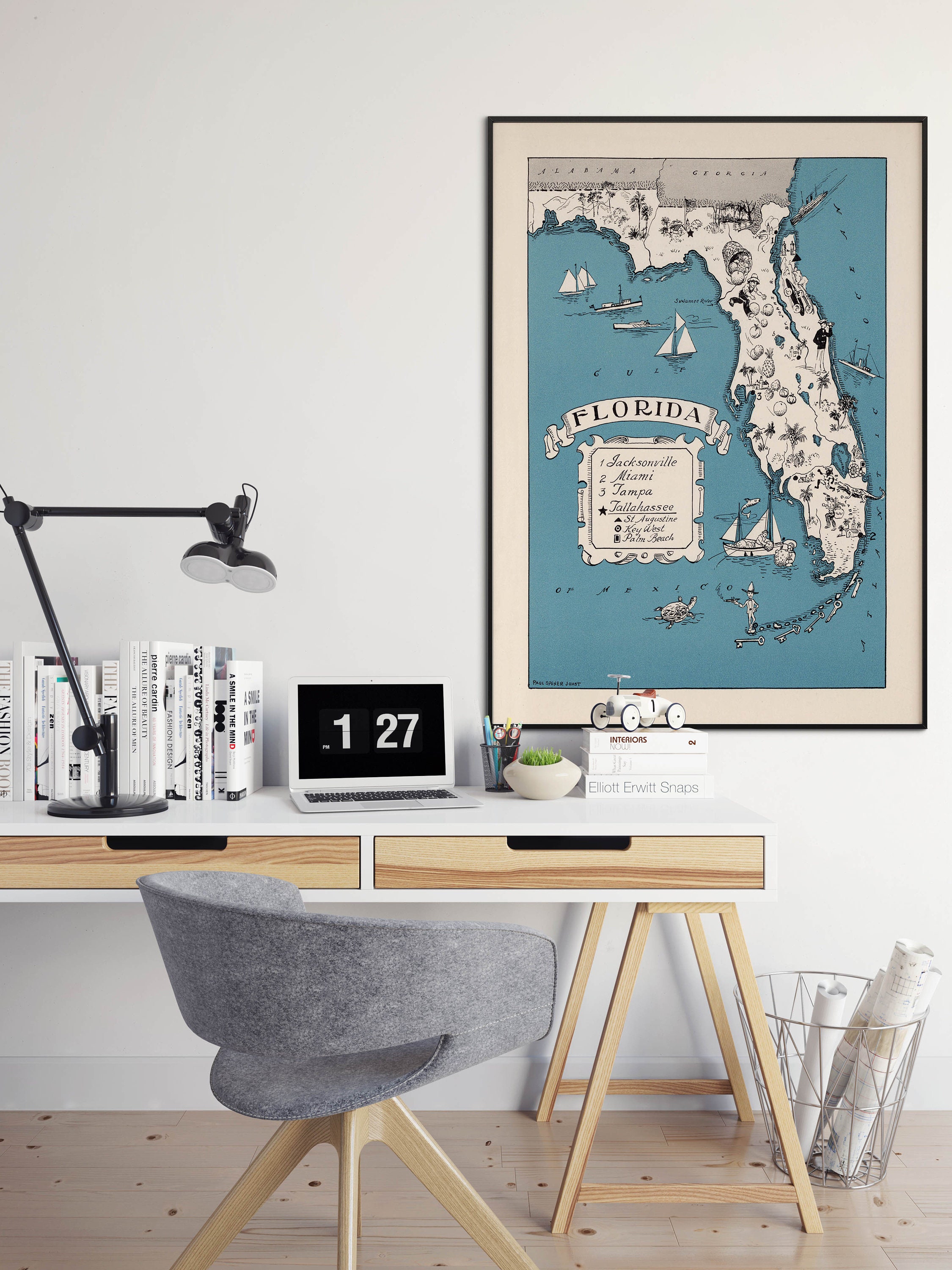 Map of State of Florida Decorative Wall Art Prints on | Etsy