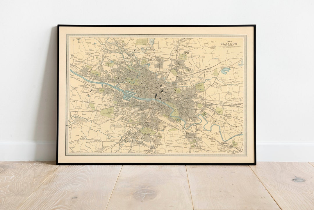 Glasgow City Map From 1912| Old Map Wall Art Print| Framed Art Print ...