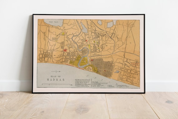 Madras City Map From 1862 Old Map Wall Art Print Framed Art - Etsy