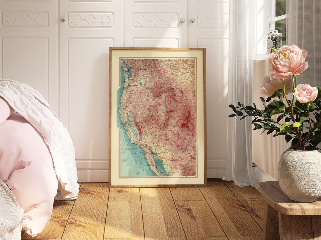 Geographical Map of West Coast of United States| Map Wall Decor| Map ...
