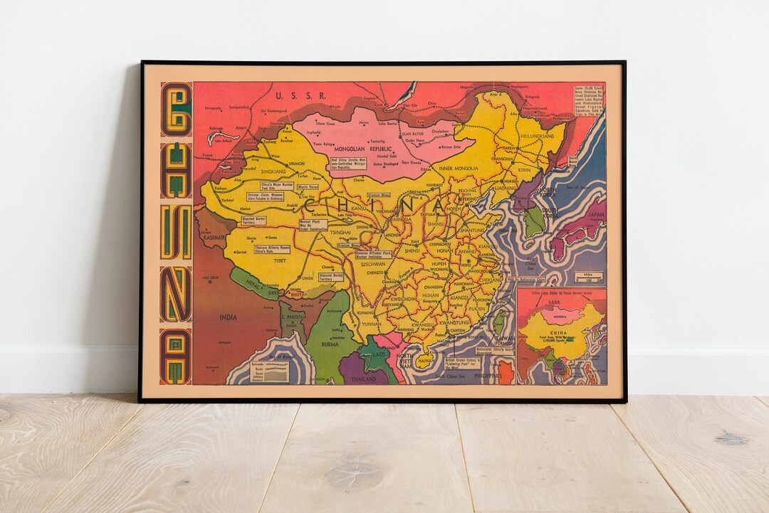 China Map Poster Vintage Map China Wall Print China Map - Etsy