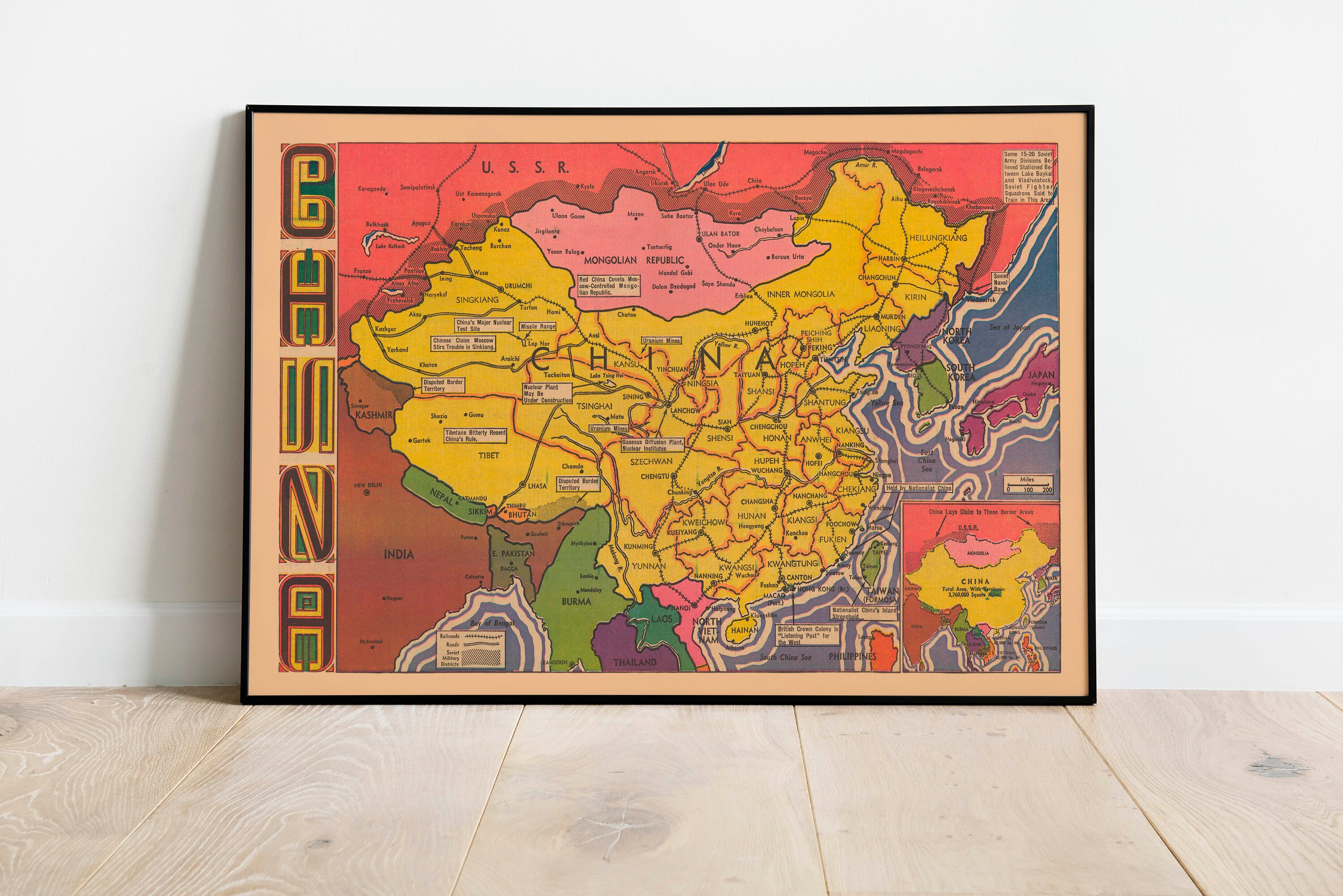 China Map Poster Vintage Map China Wall Print China Map | Etsy