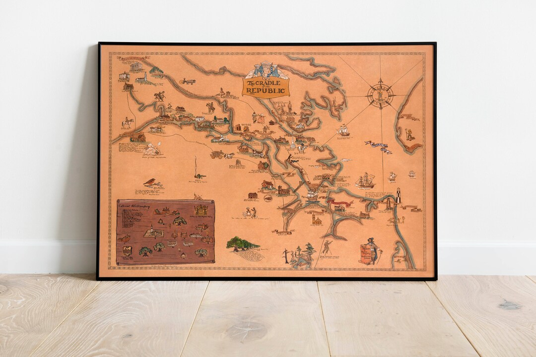 Vintage Jamestown Map Print| the Cradle of the Republic| Williamsburg ...
