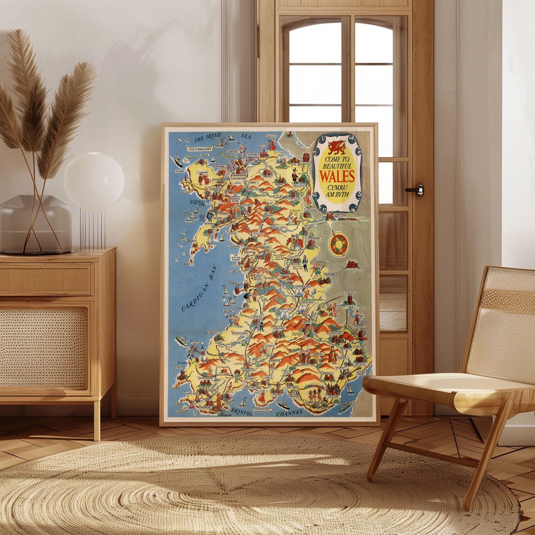 Pictorial Map of Wales Cymru Am Byth Framed Poster Print Wall Art ...