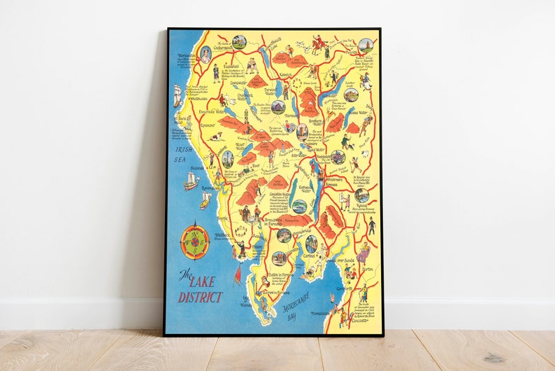 Vintage Lake District Map of England: Fine Art Print - Etsy