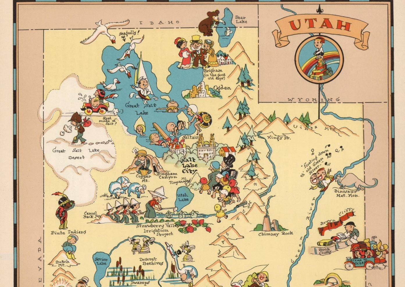 Utah Poster Utah Map Pictorial Map Poster Canvas Print | Etsy