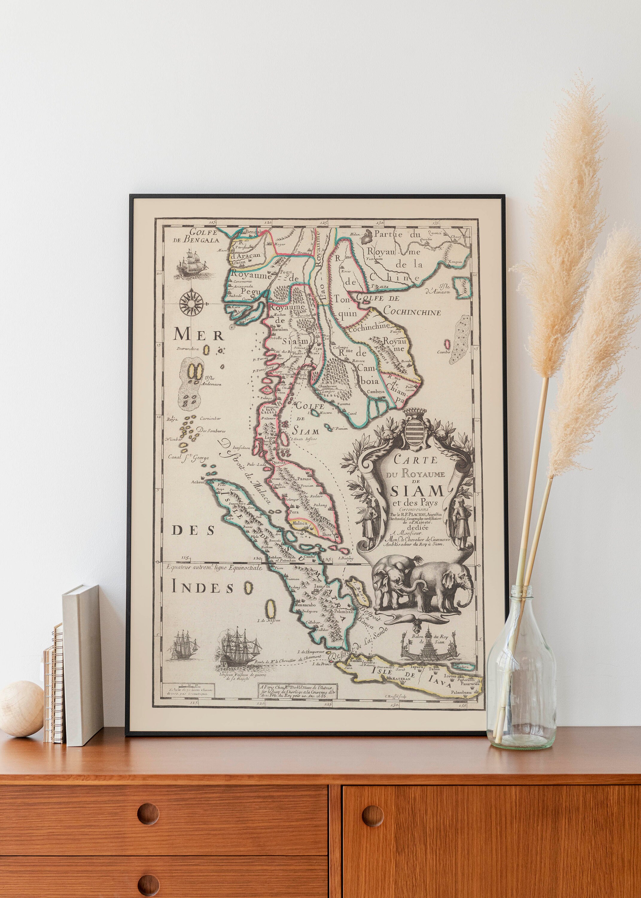 Vintage Kingdom of Siam Map Print: 1686 Old Wall Art - Etsy