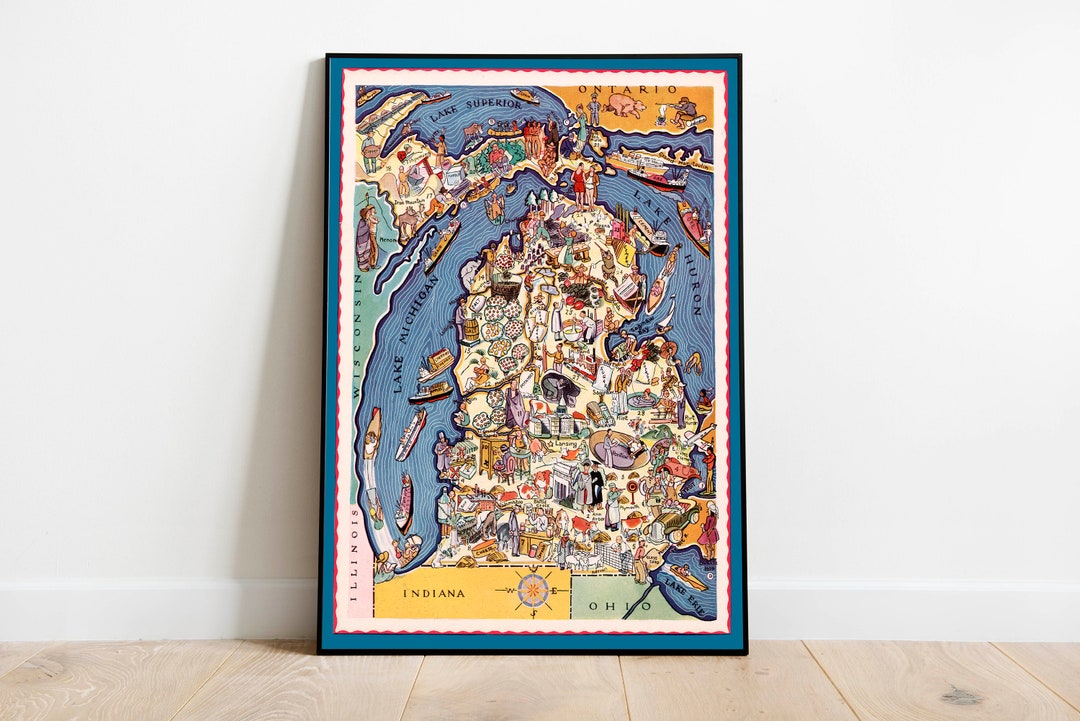 Vintage Map Print of State of Michigan| Poster Art| Canvas Wrapped Wall ...