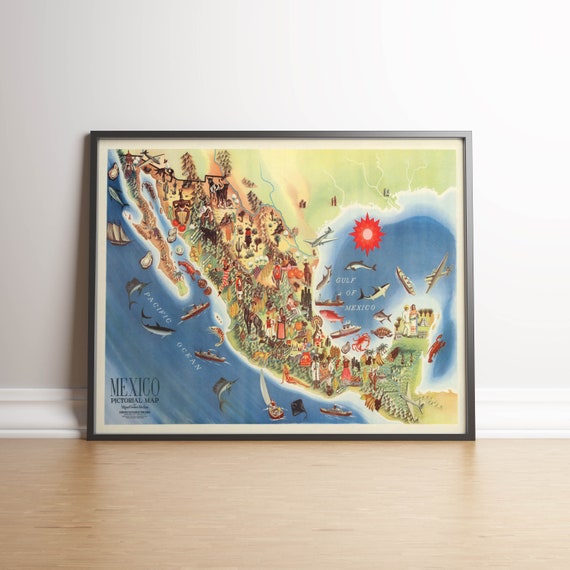 Mexico Pictorial Map Wall Poster Old Map Mexico Wall Poster | Etsy