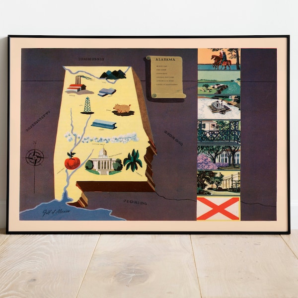 Framed Alabama Map Prints - Etsy