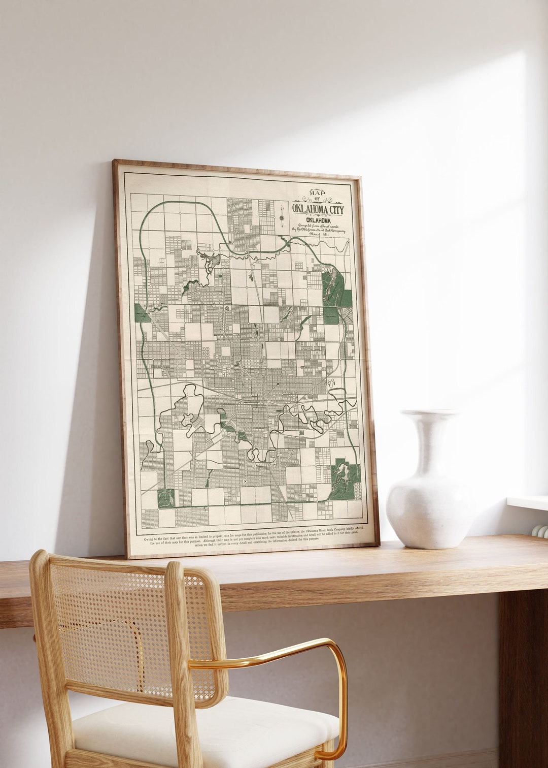 Oklahoma City Map Wall Print| Framed Map Wall Decor| 1911 Oklahoma City ...