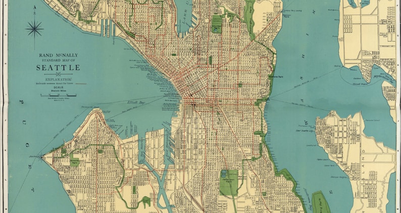 Old Seattle Map Seattle Street Map Old Maps Antique Seattle | Etsy