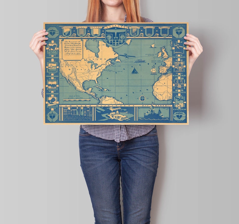 Lindbergh Flight Map Print: Vintage Aviation Art Poster - Etsy