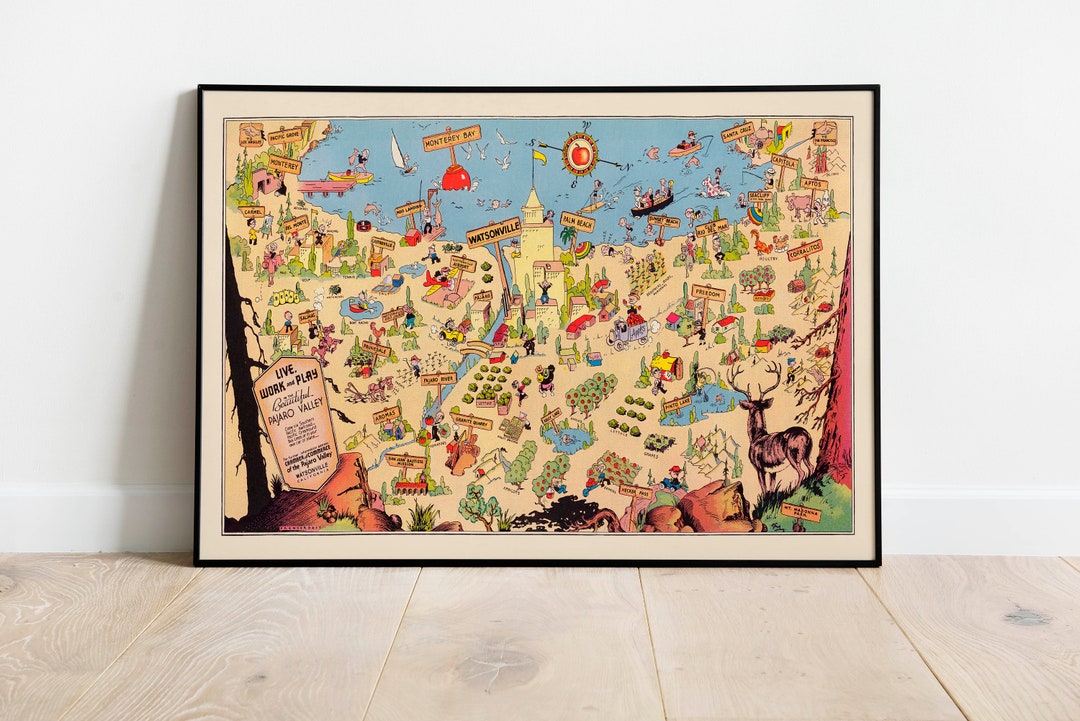 Pajaro Valley Map Print| Vintage Map Poster Pajaro| Canvas Prints Wall ...