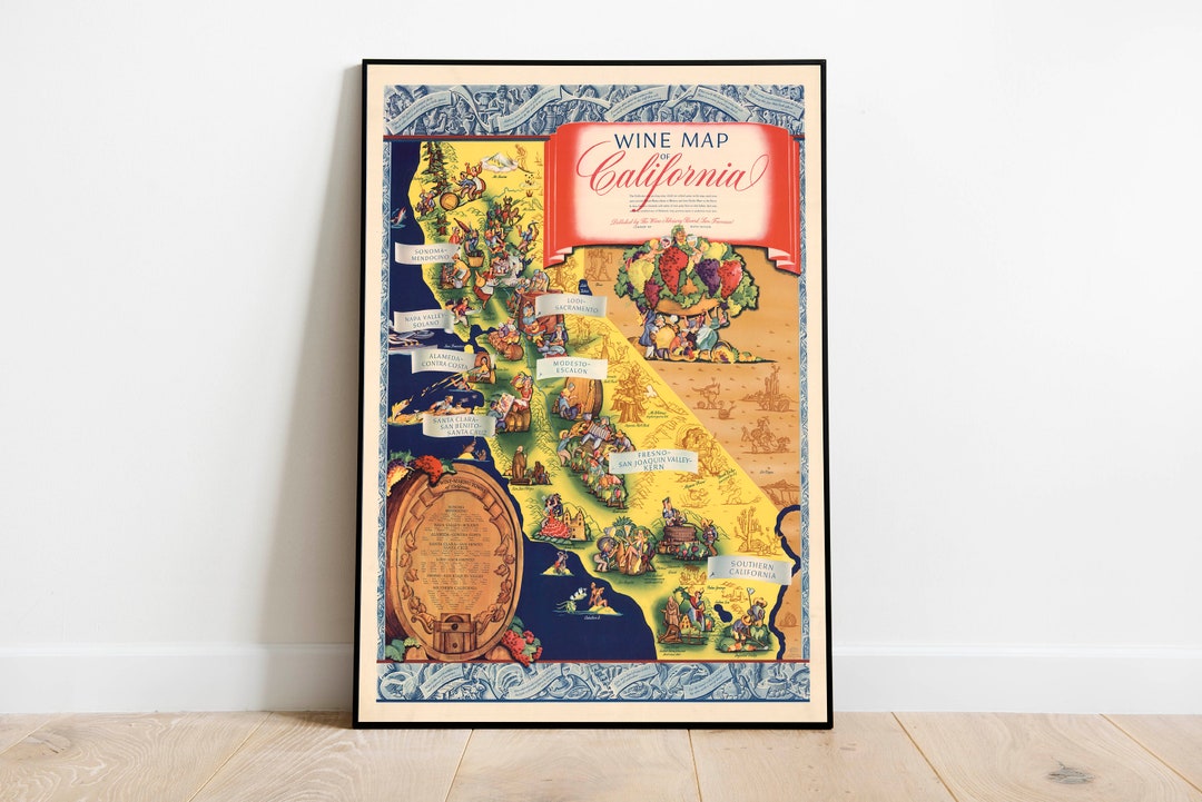 Wine Map of California| Wine Poster Print Wall Art| California Wines ...