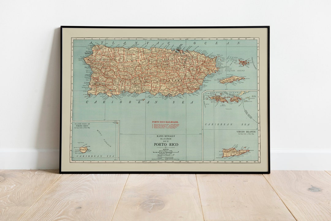 Map of Puerto Rico| Puerto Rico Map Wall Art| Canvas Print Wall Decor ...