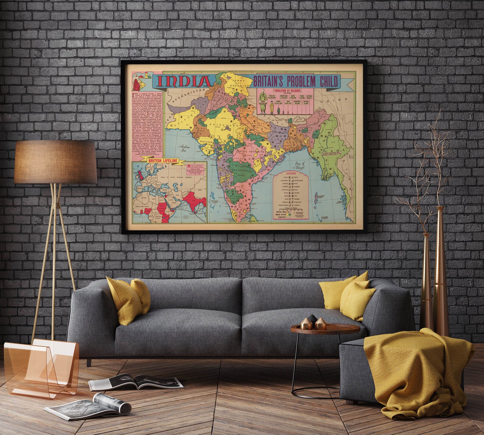 India Map Print Art History 1946 India Map Wall Art Framed - Etsy