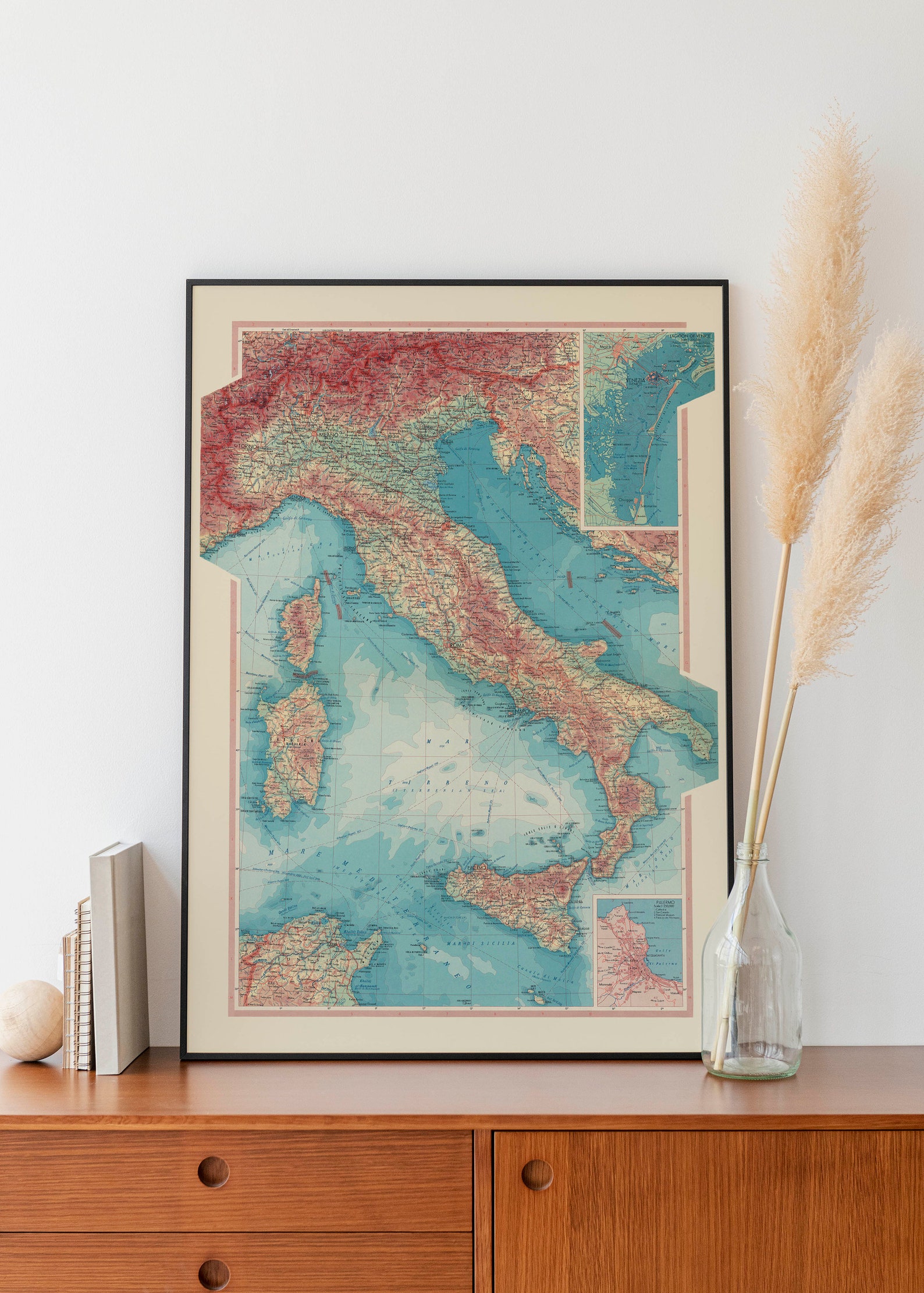 Geographical Map of Italy Map Wall Decor Vintage Map Wall | Etsy
