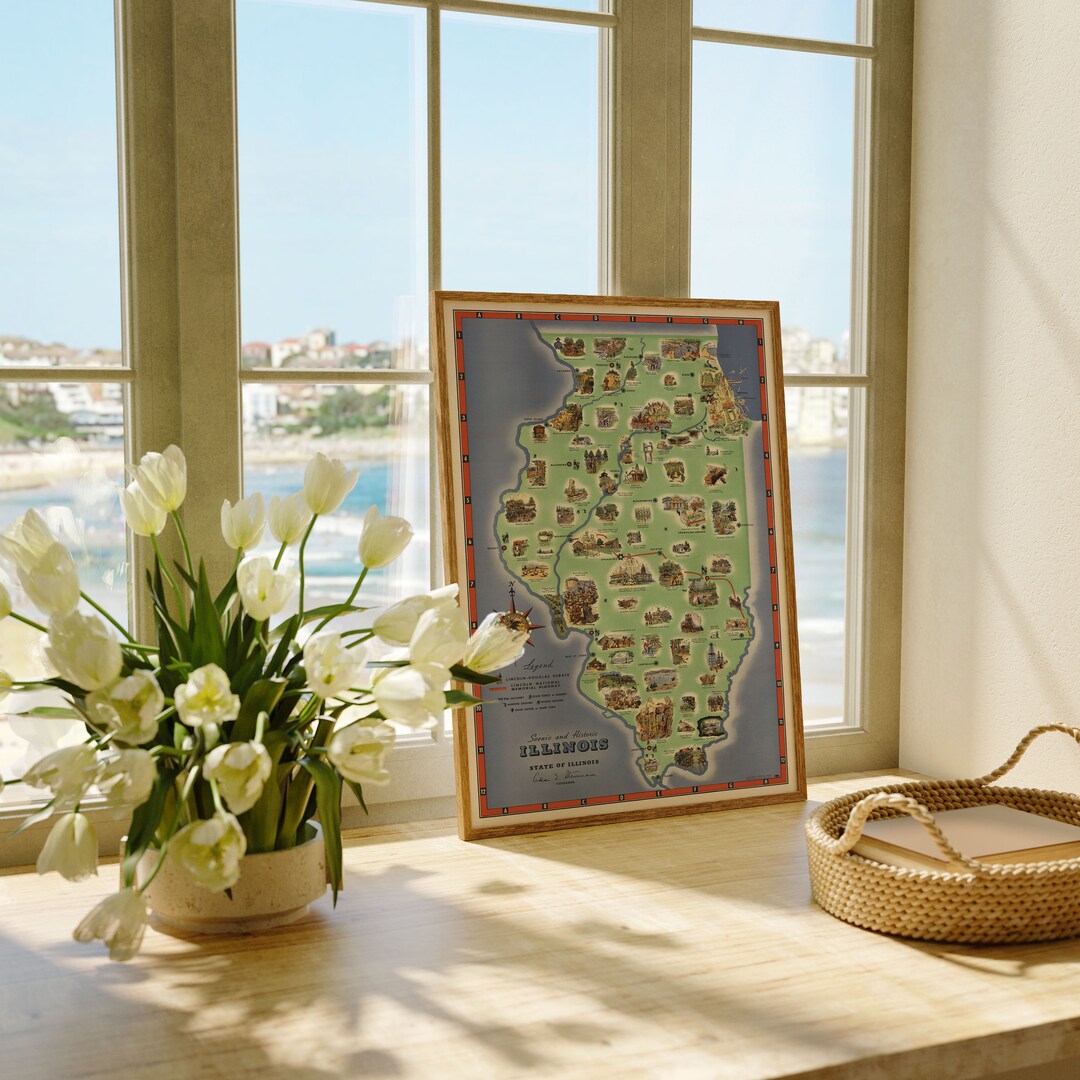 Historical Map of Illinois| Old Map Illinois Wall Print| Illinois Wall ...