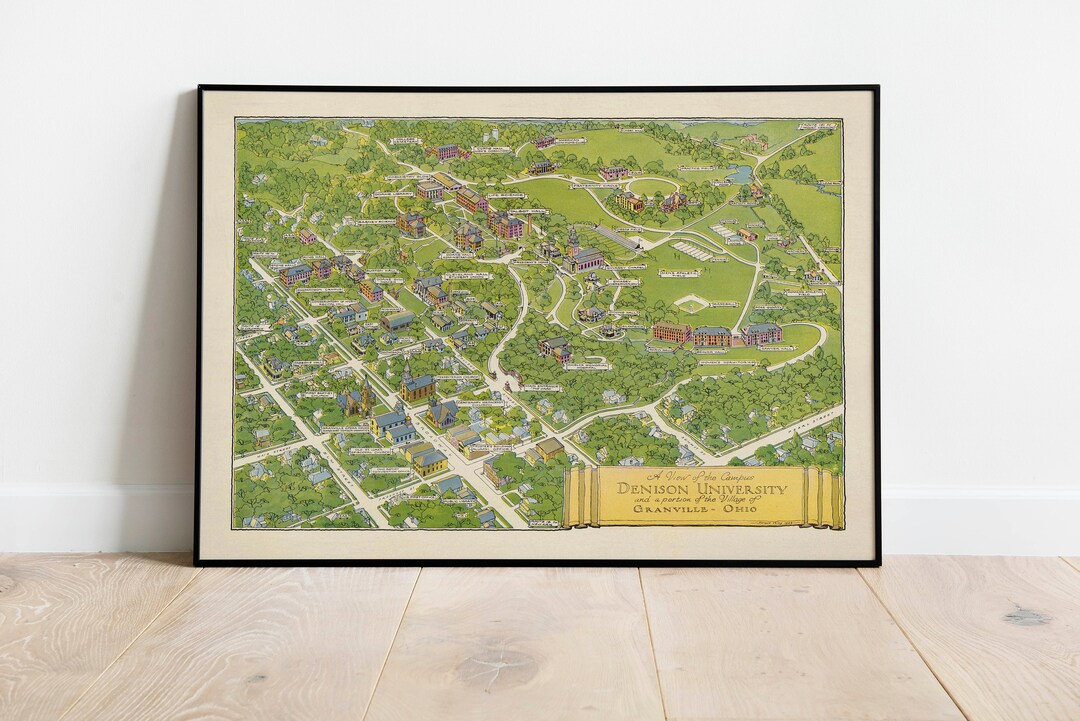 Denison University Map Art Print: 1944 Vintage Campus Wall Art - Etsy