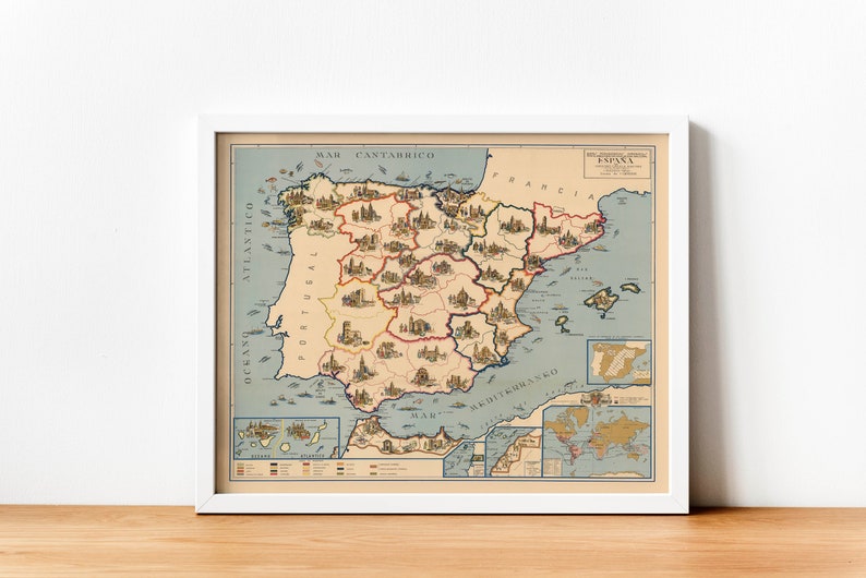 Education in Spain and Morocco Map Poster Canvas Print Wall | Etsy