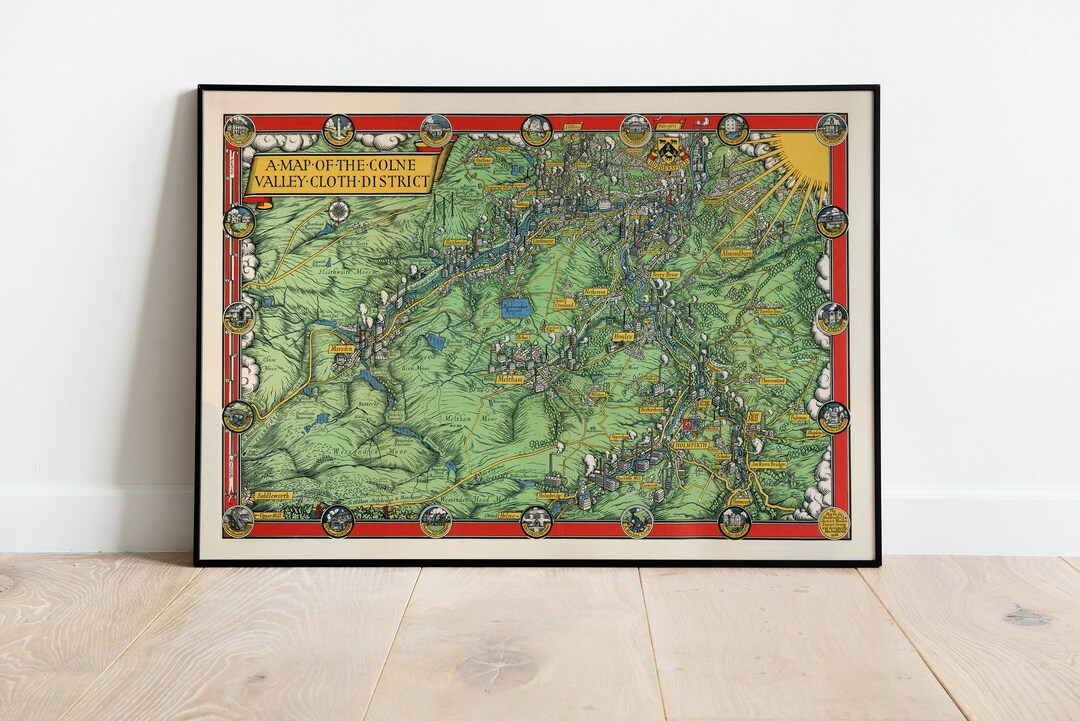 Colne Valley Map Print| Art History| 1946 England Map Wall Art| Framed ...