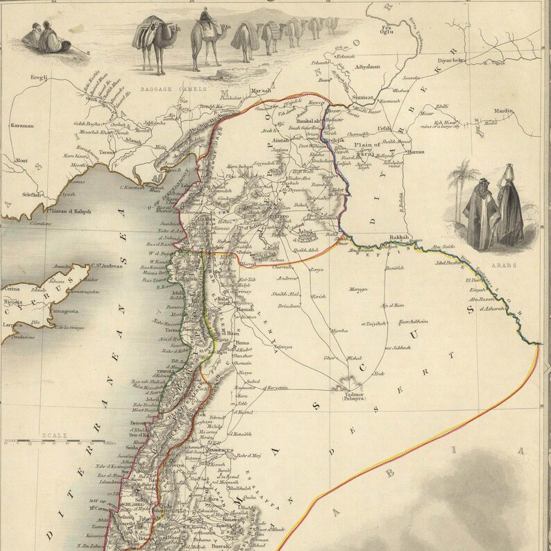 Map of Syria 1851 Old Map Poster Wall Art Canvas Wall Art | Etsy