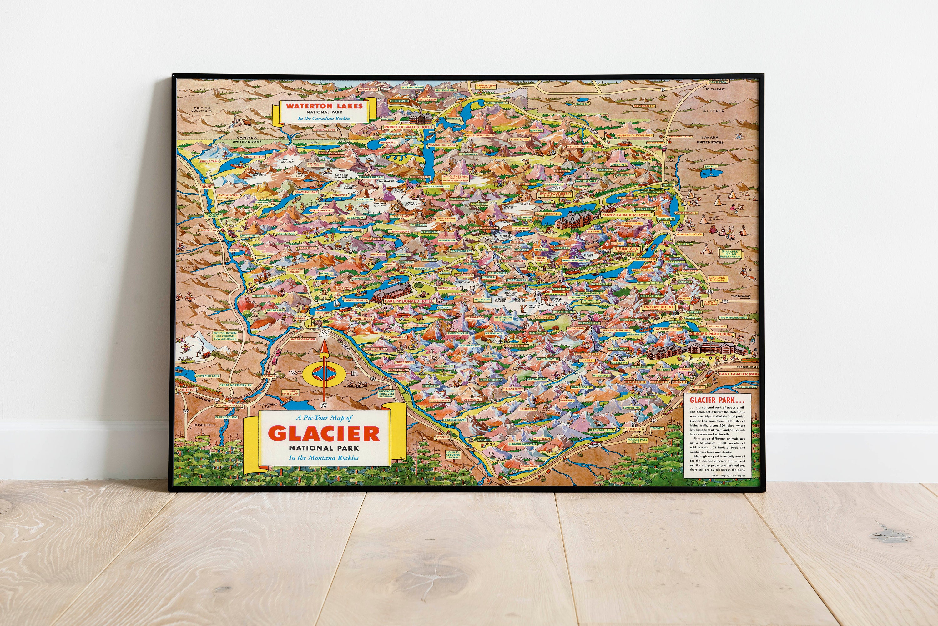 Glacier National Park Map Print Art History Montana Map Wall | Etsy