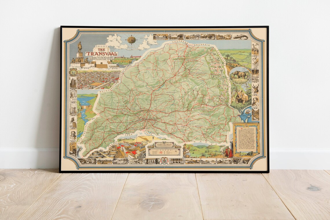 Pictorial Map of the Transvaal or the South African Republic - Etsy