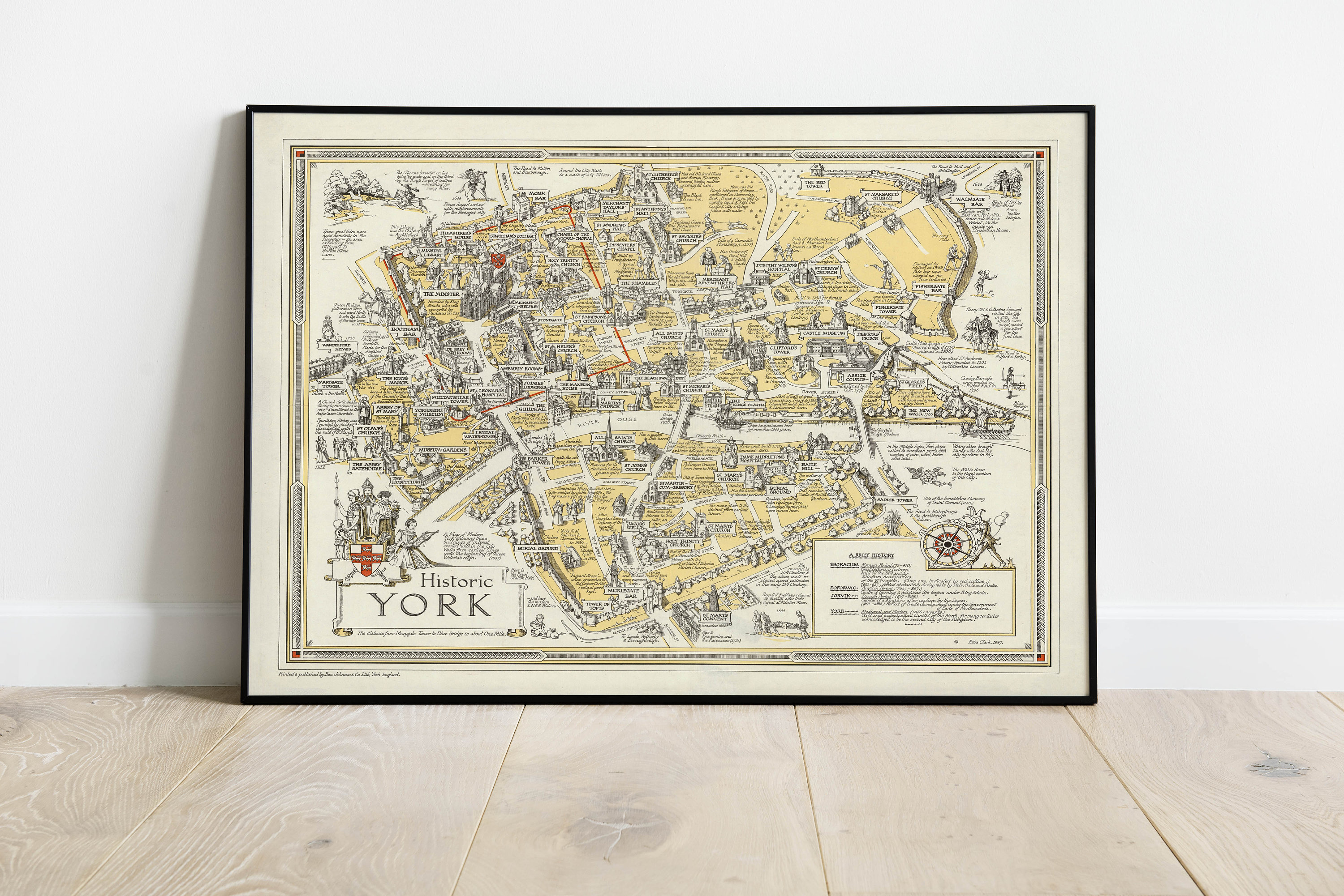 York Map Print Art History 1947 York Map Wall Art Framed | Etsy