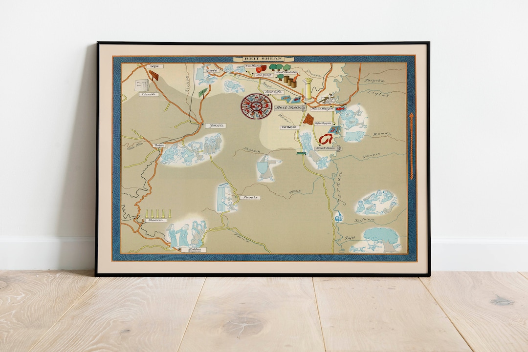Beit Shean Map Print| Israel Map Posters| Canvas Print Wall Art| Pull ...