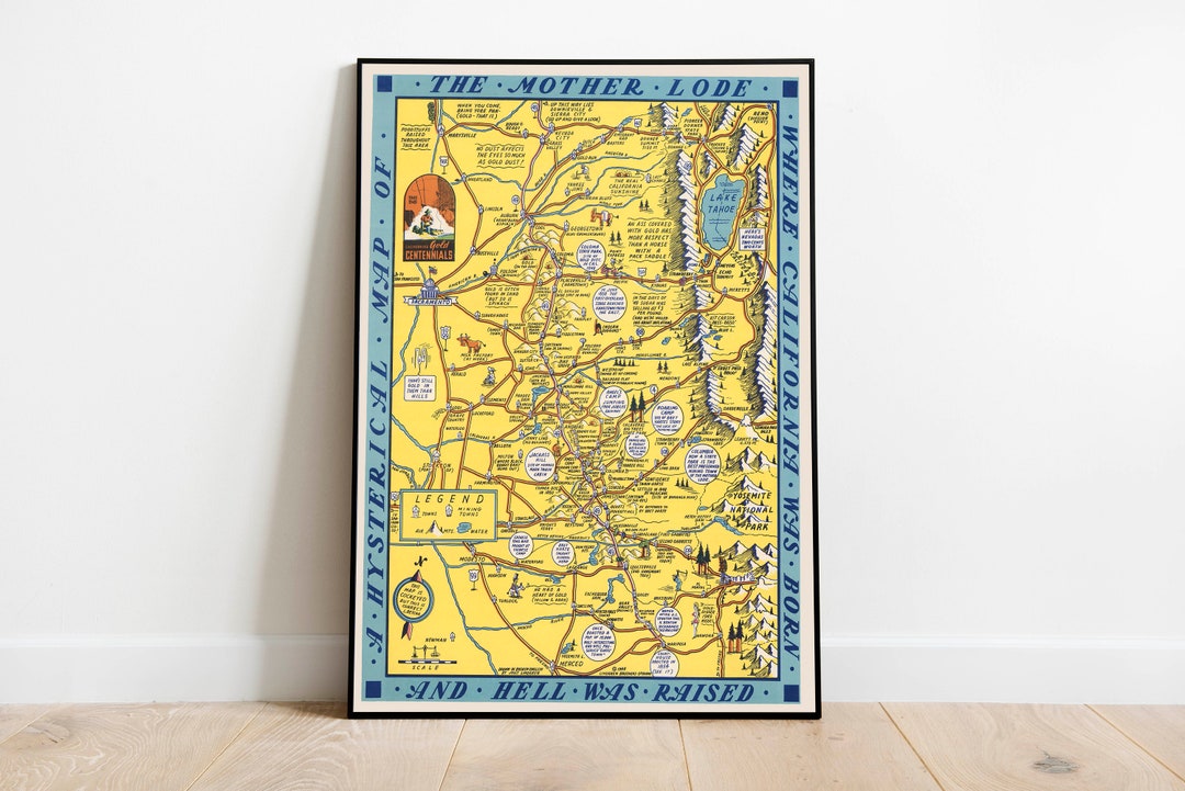 1948 Map of the Mother Lode Animated Map Poster California - Etsy
