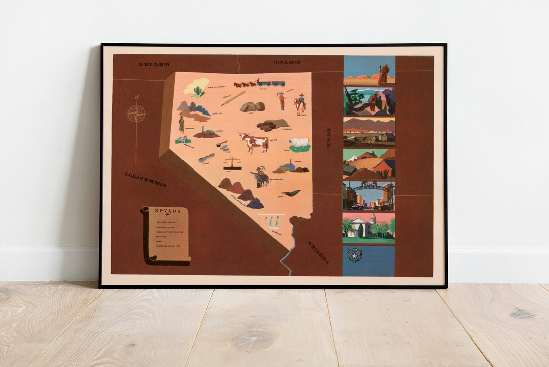 Mapa histórico de Nevada / 1938 Mapa de Nevada Impresión de - Etsy México