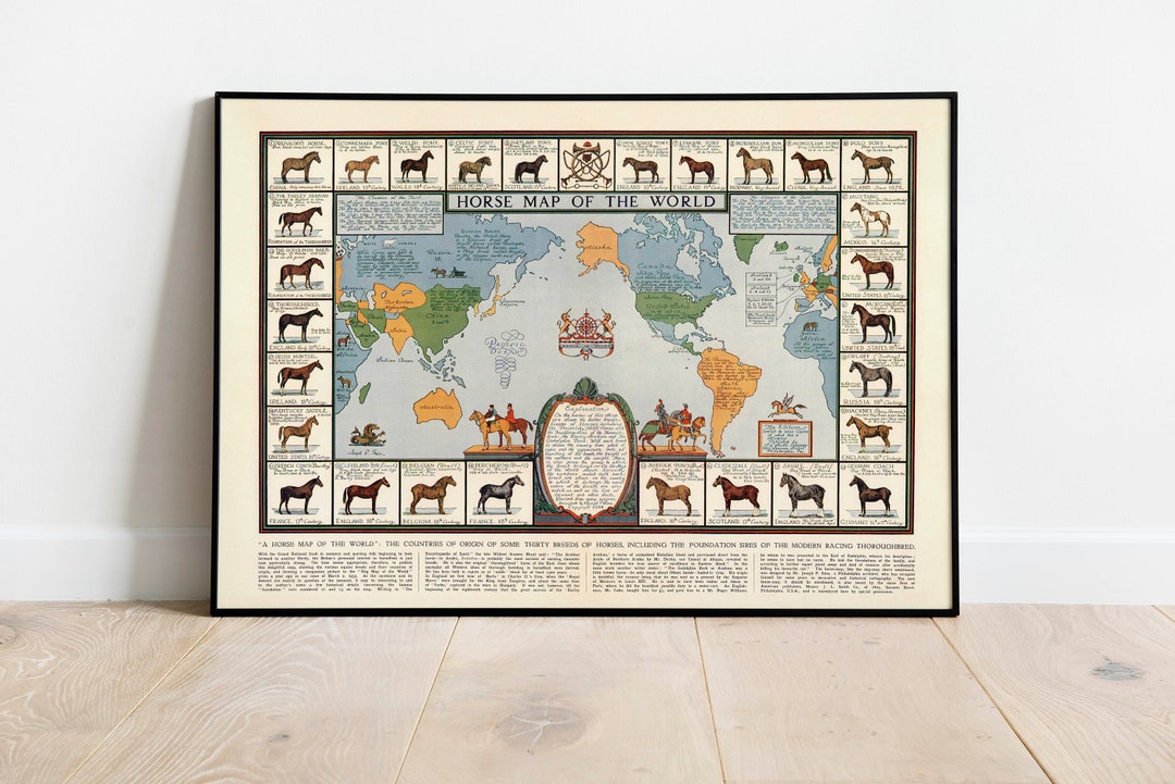 1938 Horse Map of the World: Vintage Style Wall Art - Etsy