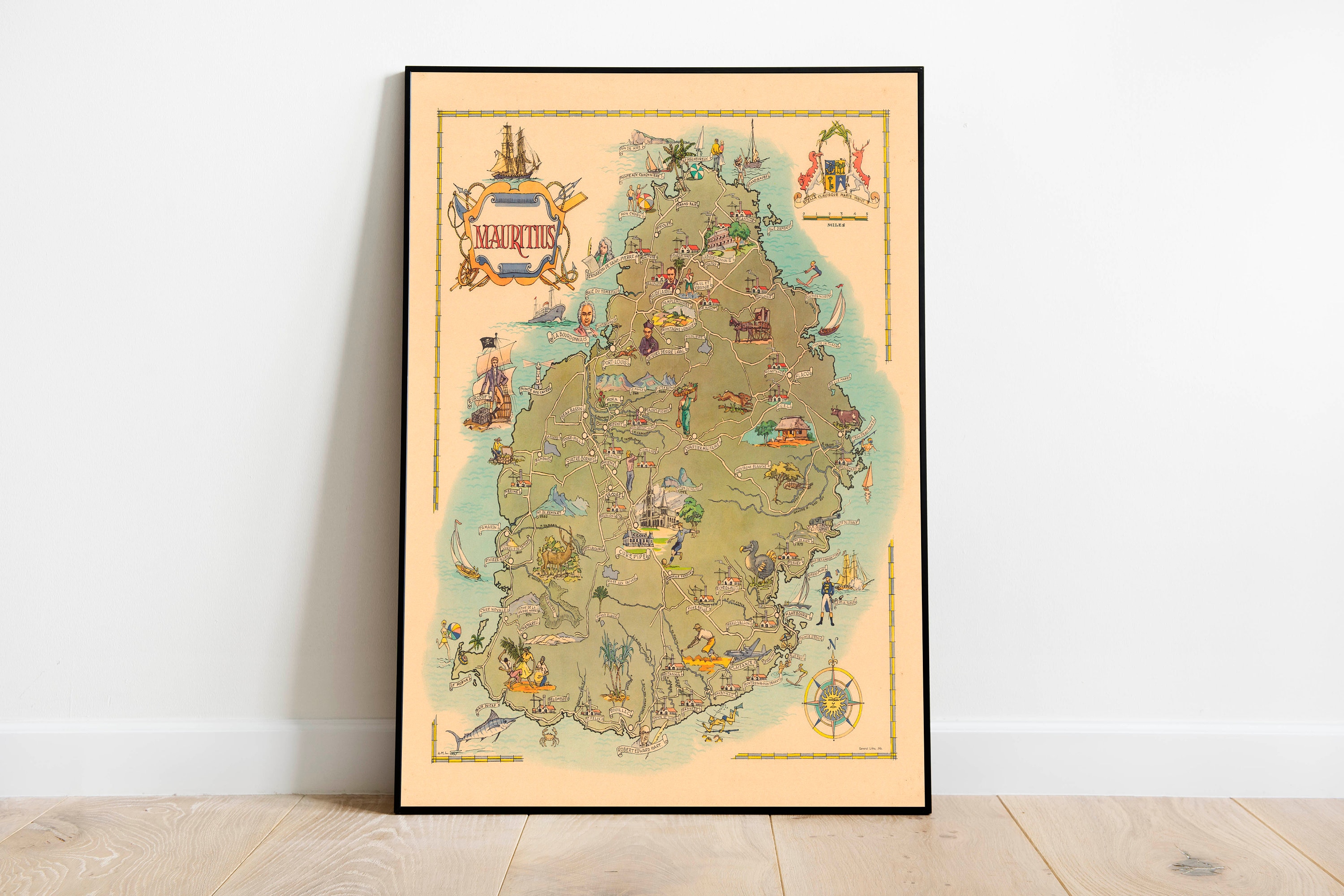 Historical Map of Mauritius Maps of Africa Poster Print | Etsy