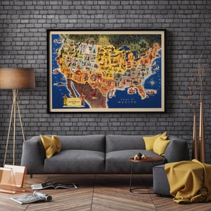 Color Pictorial Map of the United States United States Map | Etsy