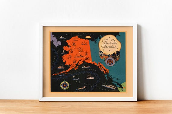 Alaska Map Print The Last Frontier Alaska Map Wall Print | Etsy