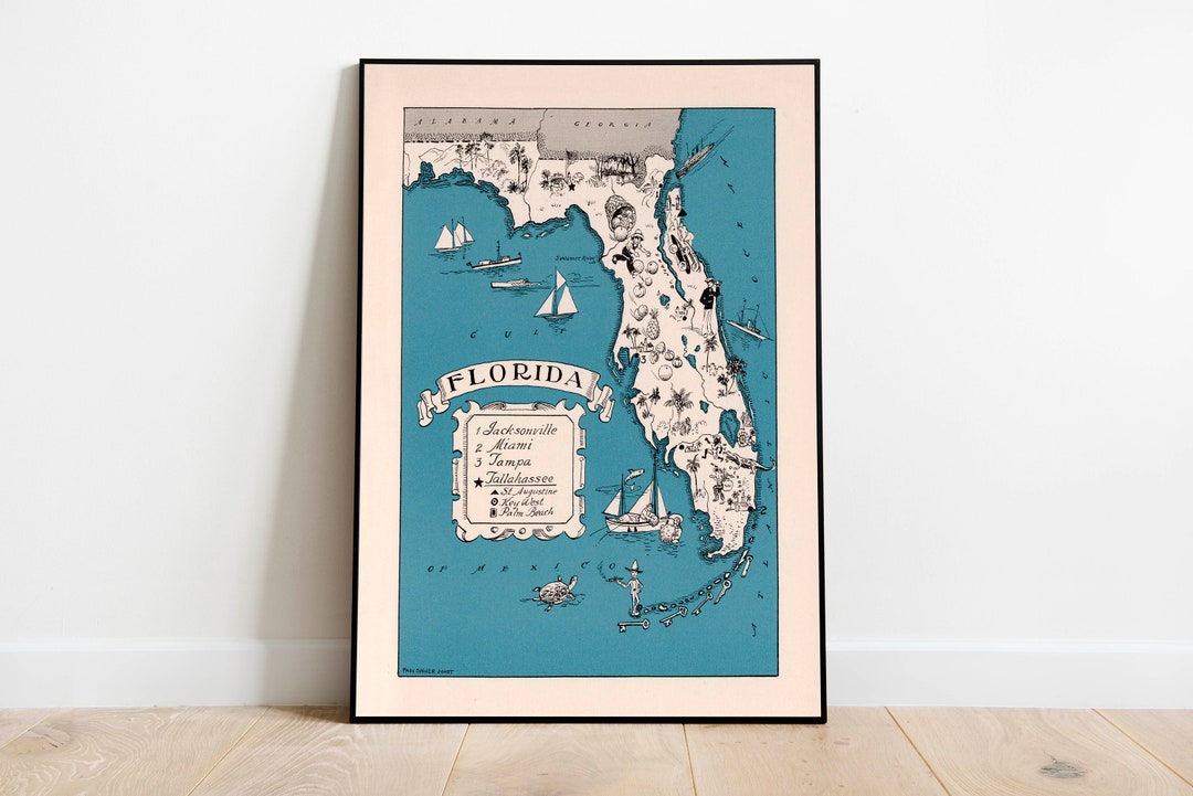 Map of State of Florida| Decorative Wall Art| Prints on Canvas| Home ...
