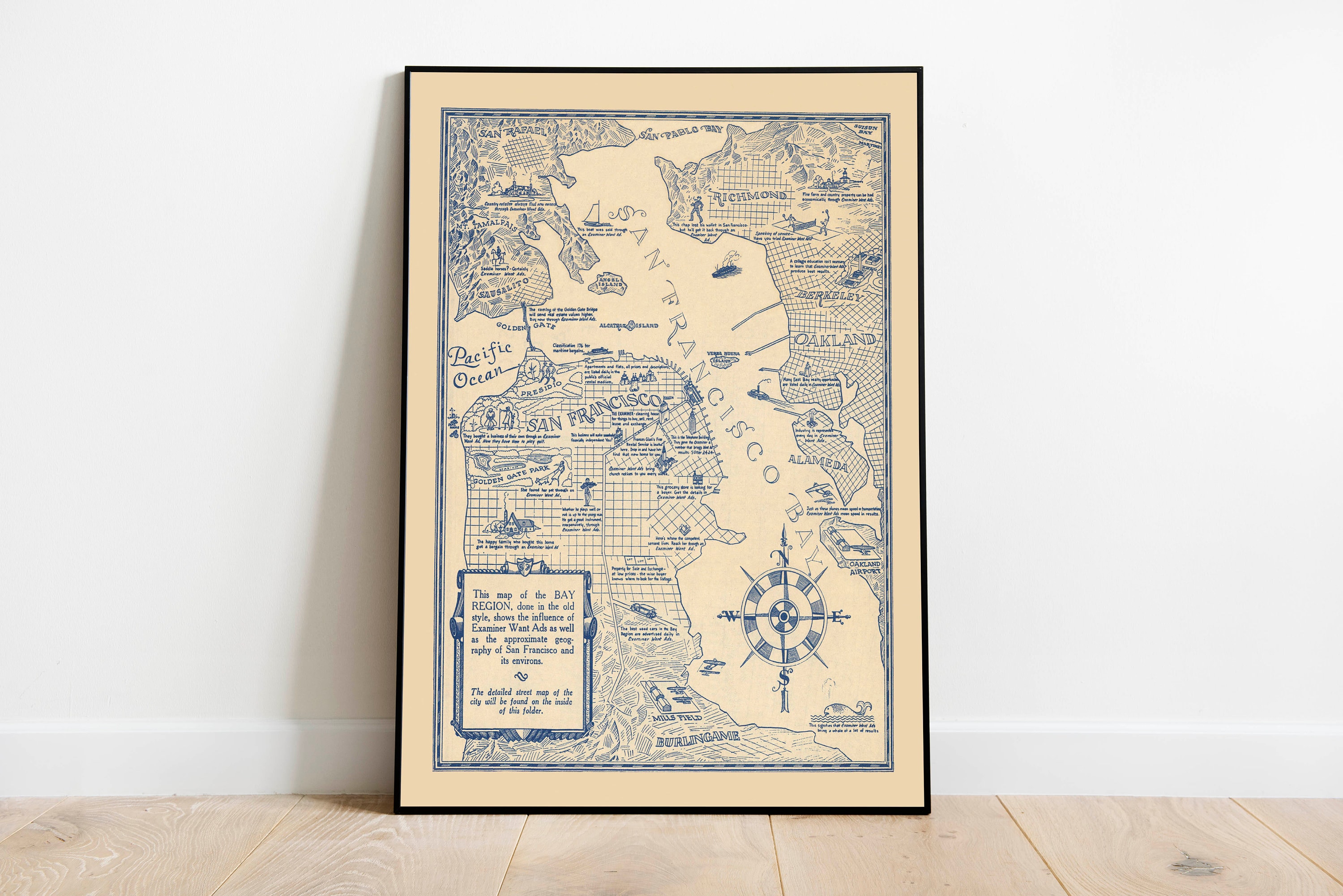 Historical Map of San Francisco Bay Area Poster Wall Art | Etsy