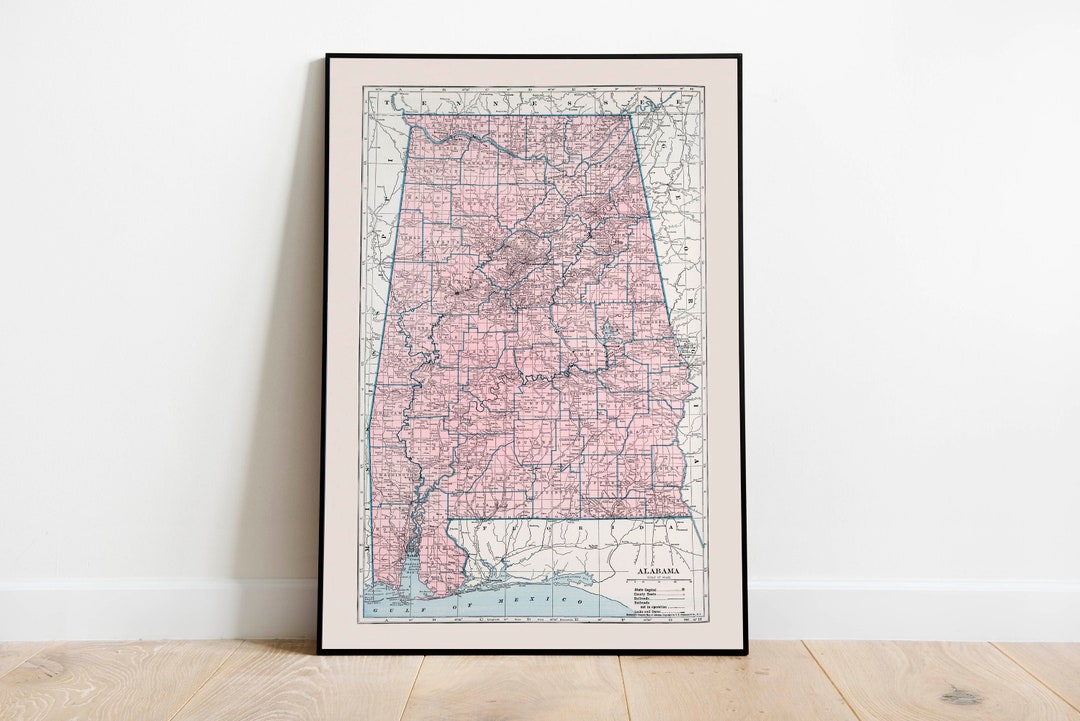 Map of State of Alabama| Decorative Wall Art| Prints on Canvas| Home ...