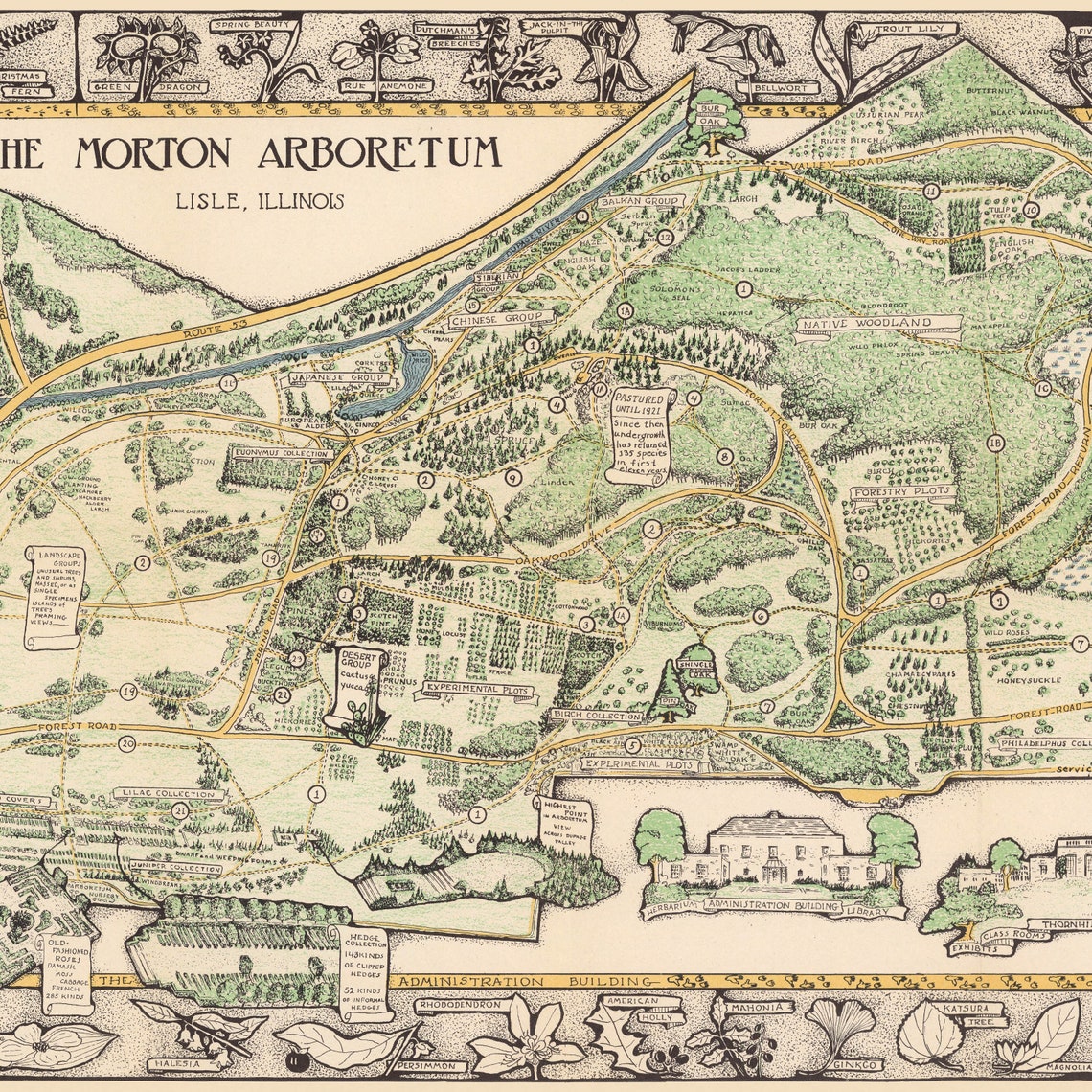 Map of the Morton Arboretum Illinois Maps for Wall Decor - Etsy